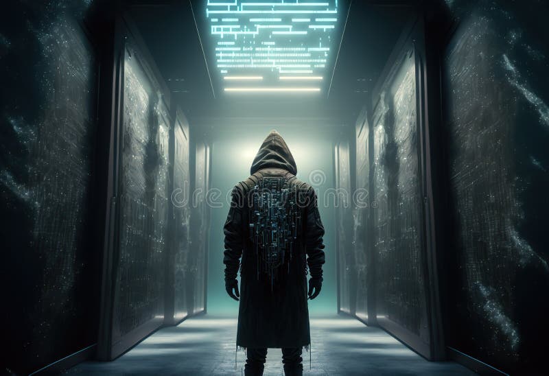 Man S Backview, Unrecognizable Face, Standing Inside Futuristic Data ...