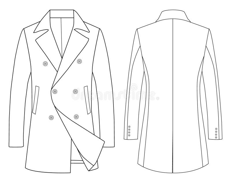 Man S Business Coat Flat Sketch. Classic Overcoat Apparel Design. Front ...