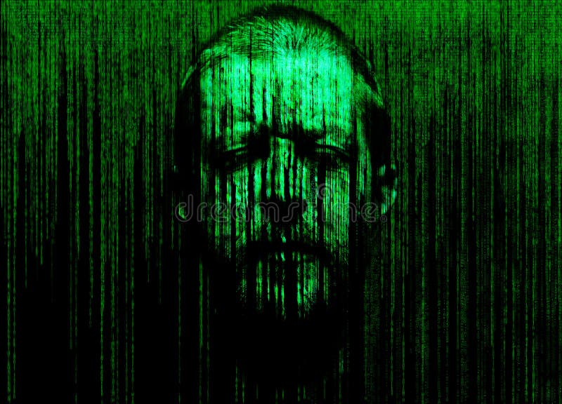 Man S Face with Eyes Closed, Immersed in a Matrix of Binary Code Stock ...