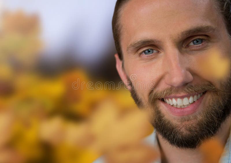 Man`s Face in Landscape with Leaves Stock Photo - Image of copy ...