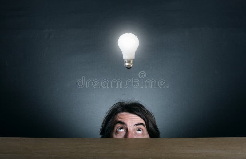 Woman and Idea Light Bulbs stock image. Image of discovery - 6376953