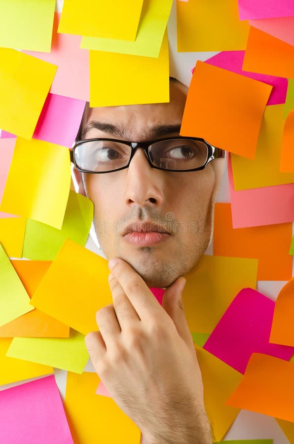 Man S Face through Paper and Reminders Stock Image - Image of memo ...