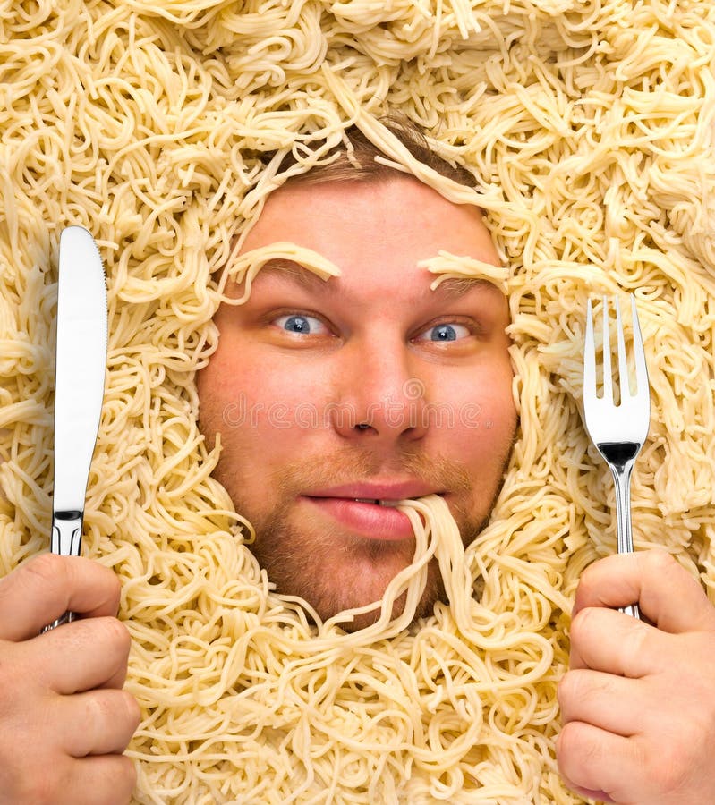 Man S Face in Pasta, Closeup Stock Image - Image of italian, adult ...