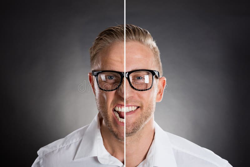 Man`s Face Showing Anger and Happy Emotions Stock Image - Image of face ...