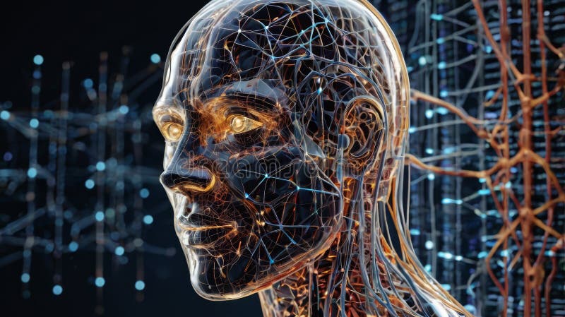 A Man S Face is Shown in a Computer Generated Image with a Lot of Wires ...