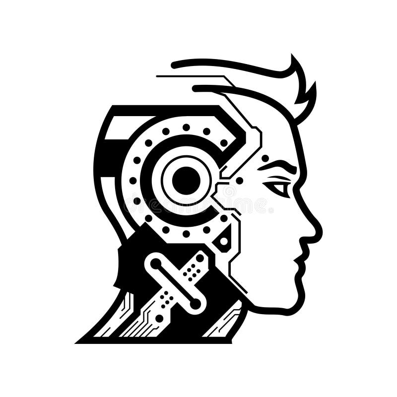 Man S Face Side View with Artificial Intelligence. Icons and Logos ...