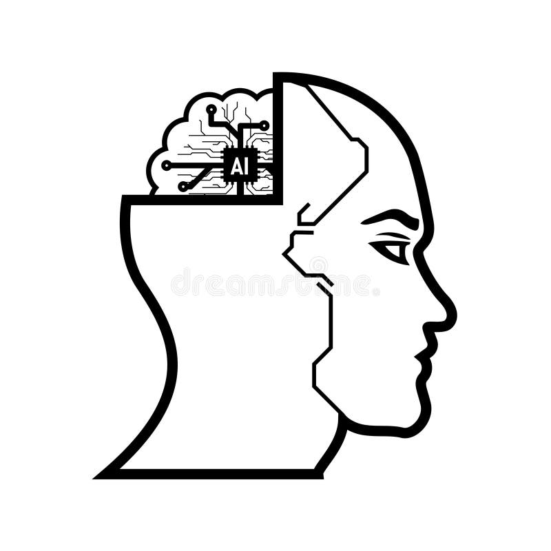 Man S Face Side View with Artificial Intelligence. Icons and Logos ...