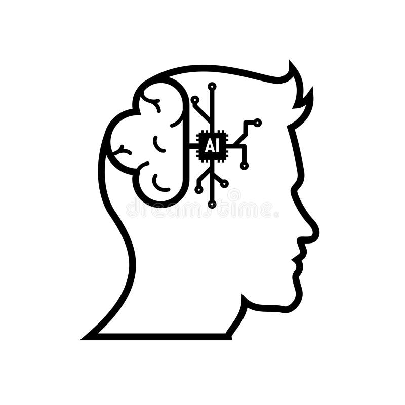 Man S Face Side View with Artificial Intelligence. Icons and Logos ...