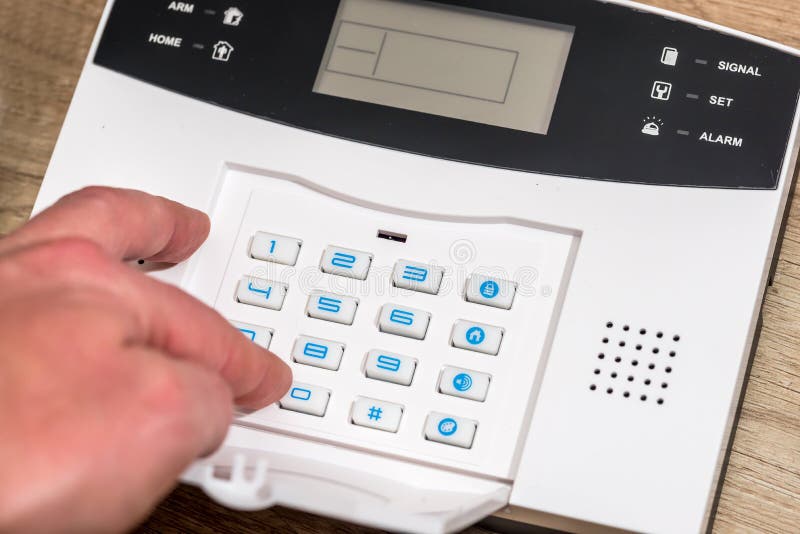 Man Finger Entering Code in Security Home System Stock Image - Image of ...