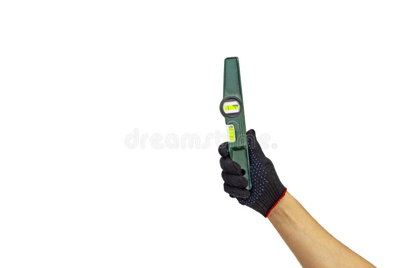 A Man`s Gloved Hand Holds a Spirit Level Stock Photo - Image of male ...