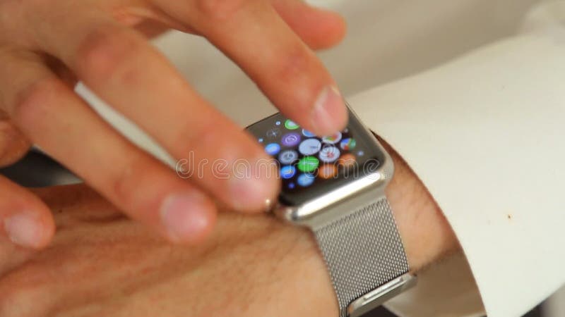 Man`s Hand with Apple Watch Stock Video - Video of equipment ...