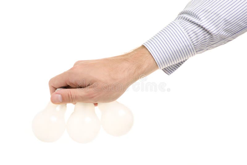 Man`s hand bulb isolation stock image. Image of concept - 105846759