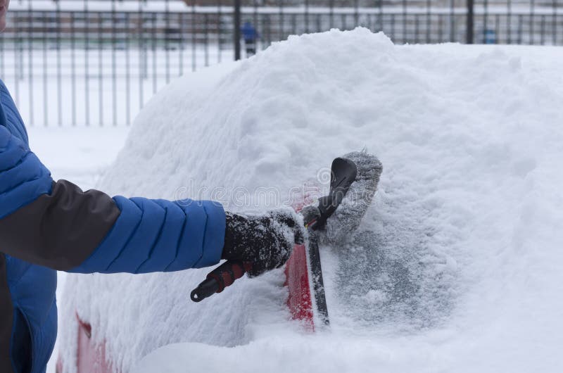 Man`s Hand Cleans the Car from Fresh Snow Stock Image - Image of hand ...