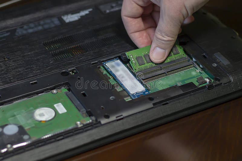 Man`s Hand Close-up. Laptop RAM Repair Stock Image - Image of memory ...