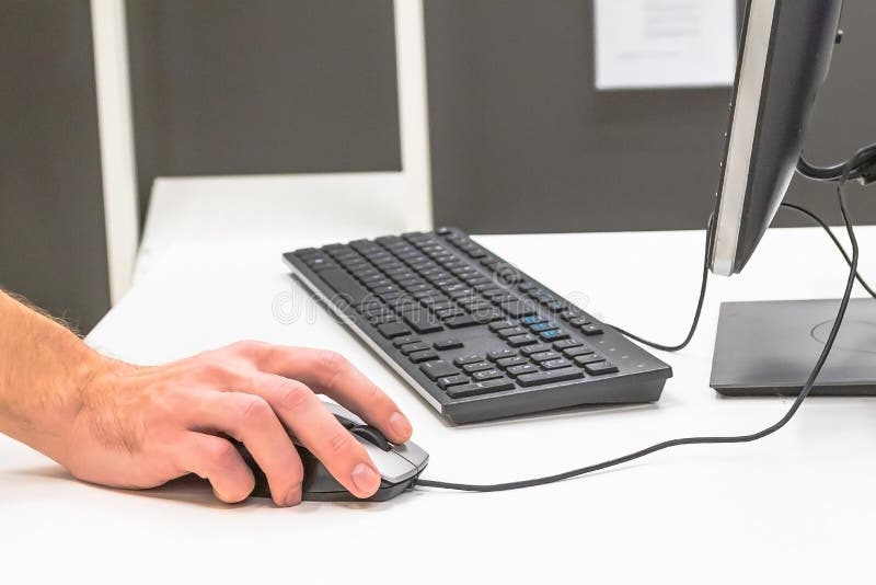 A Man`s Hand on a Computer Mouse Stock Image - Image of focus, laptop ...