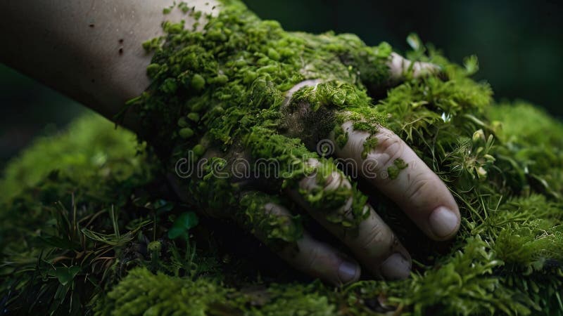 A Man S Hand Covered with Moss Stock Illustration - Illustration of ...