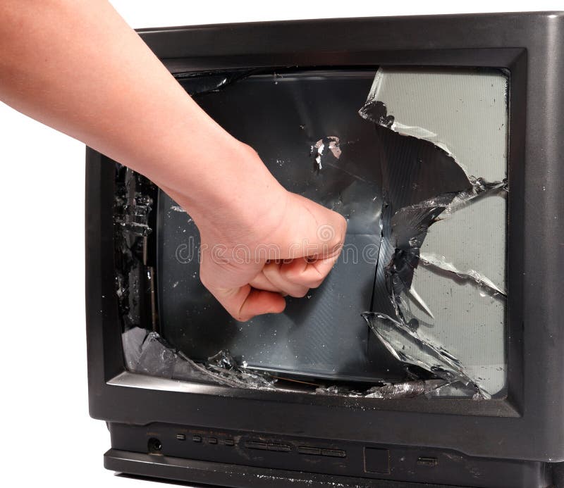 Man S Hand Crush Television Screen Stock Photo - Image of abuse, broken ...