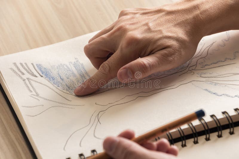 Man`s Hand Drawing with a Colored Pencil Stock Image - Image of artist ...