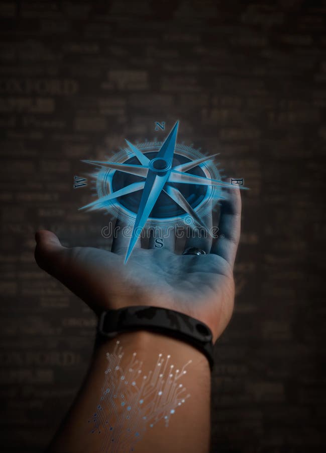 Man`s Hand Hold a Virtual Compass Stock Image - Image of navigate ...