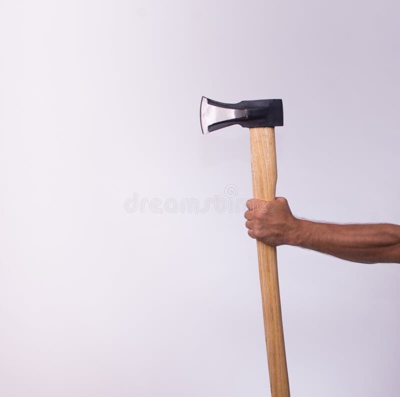 Wood Chopping Axe in Hand on White Background Stock Photo - Image of ...