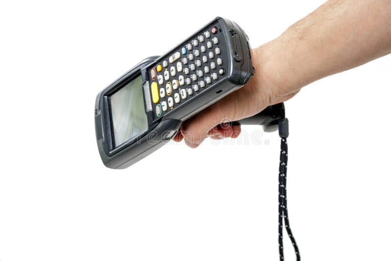 Man`s Hand Holding a Barcode Scanner. Stock Image - Image of button ...