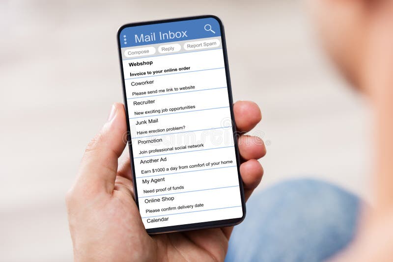 Man Checking Mail Inbox on Cellphone Stock Image - Image of cellphone ...