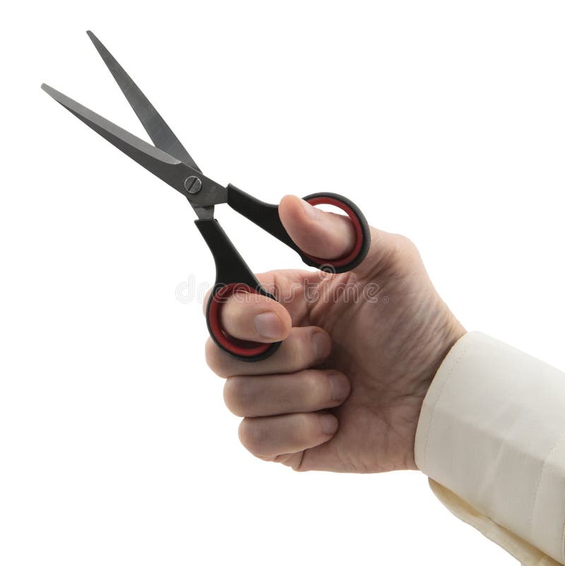 Man S Hand Holding Pair of Scissors Stock Photo - Image of business ...