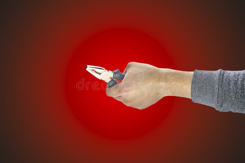 Man`s Hand Holding a Pliers Stock Image - Image of holding, hand: 92579819