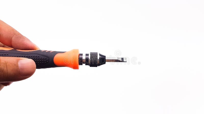 Man& X27;s Hand Holding Driver with Orange Color Handle Stock Image ...