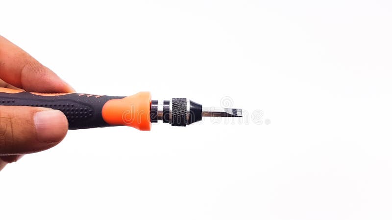 Man& X27;s Hand Holding Driver with Orange Color Handle Stock Image ...