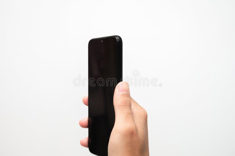 Man S Hand Holding a Smart Phone Screen View from Above. Isolated in ...