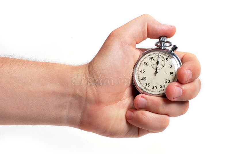 Close Up of Hand Holding Stopwatch, Isolated on White Background Stock ...