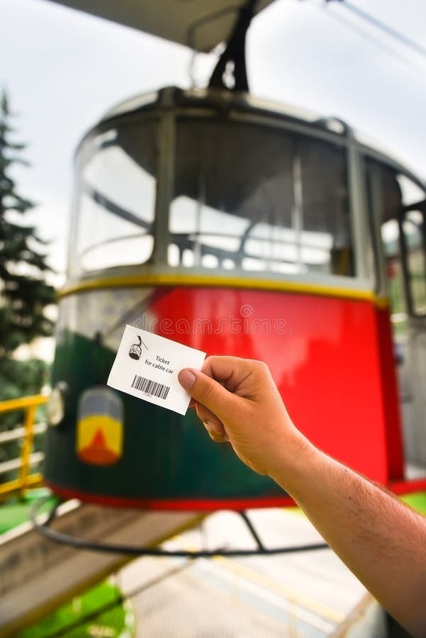 Red Funicular on the Background of Mountain Peaks Stock Image - Image ...