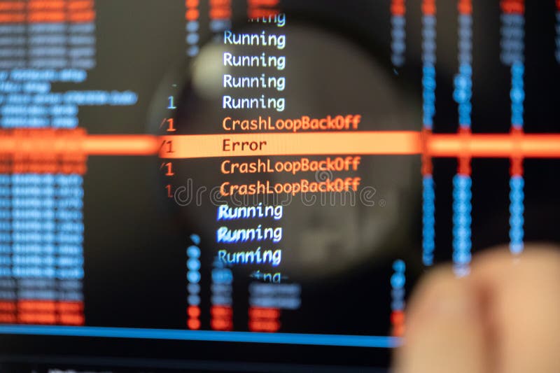 Man S Hand Holds Magnifying Glass Over Screen Showing CrashLoopBackOff ...