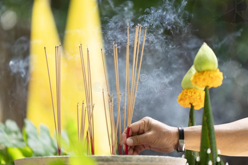 Man S Hand Inserting Prayer Incense Stock Image - Image of black, plant ...