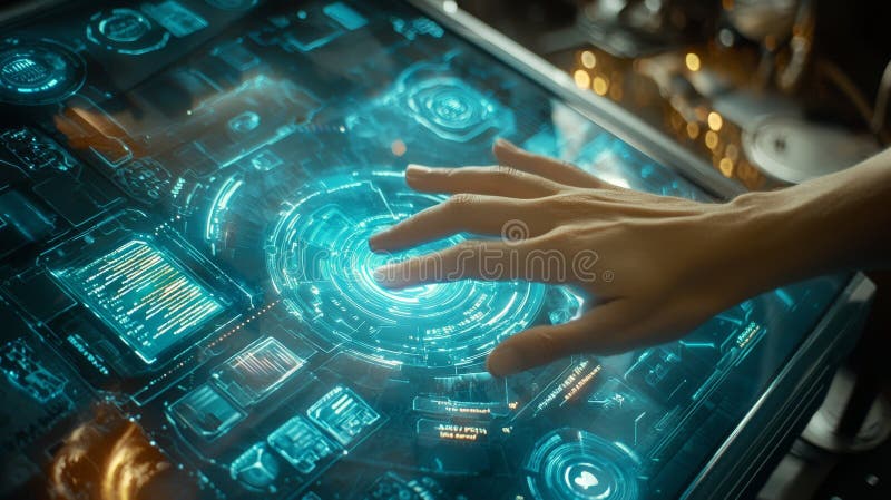 Man S Hand Interacting with Cutting-Edge Tech and PC Monitor Stock ...