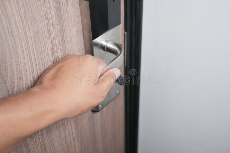 Man& X27;s Hand Opening Door Close Up Stock Photo - Image of privacy ...