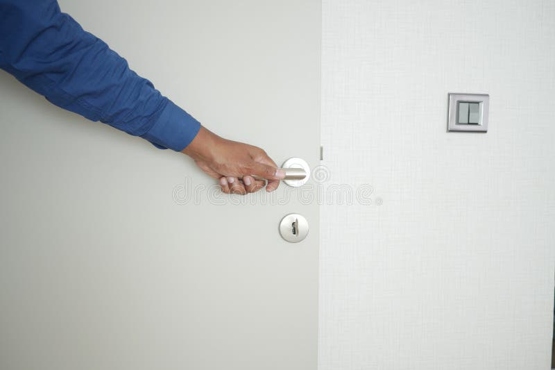 Man& X27;s Hand Opening Door Close Up Stock Photo - Image of ...