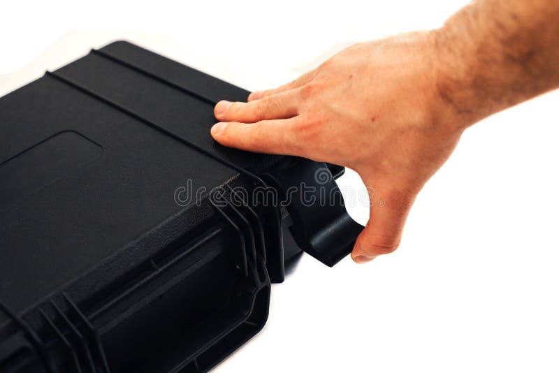 Man& X27;s Hand Opens the Case Against a White Background Stock Image ...