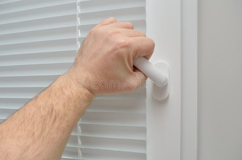 Man`s Hand Opens a White, Plastic Window Stock Photo - Image of ...
