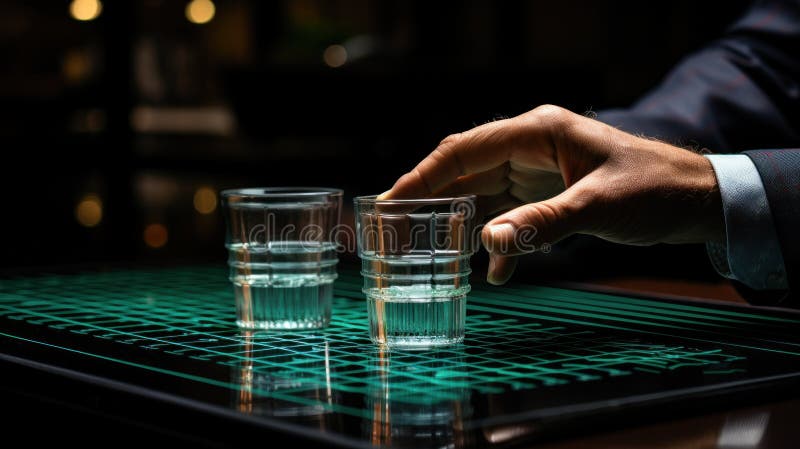 Man S Hand Picking Up a Shot Glass on Illuminated Surface Stock ...