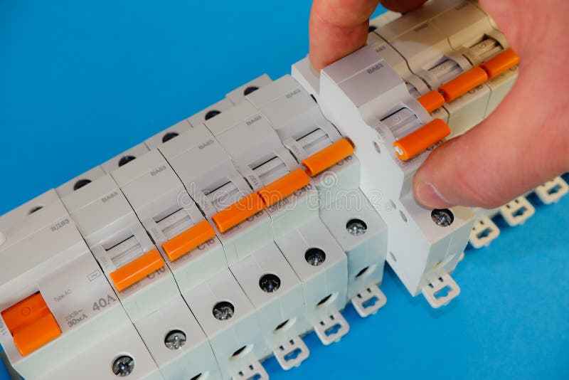 Automatic Differential Current Switch and Circuit Breakers on a Blue ...
