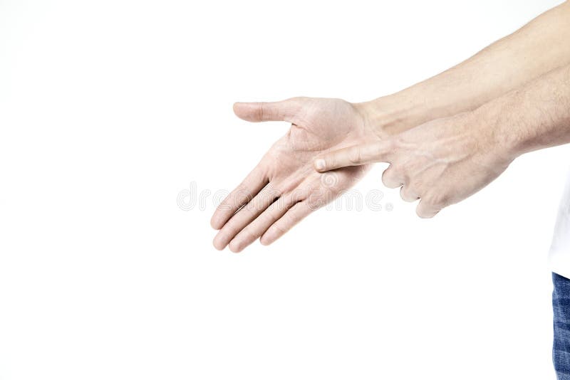 Man`s Hand Point with a Finger Isolated on White, Open Hand, Two Hands ...