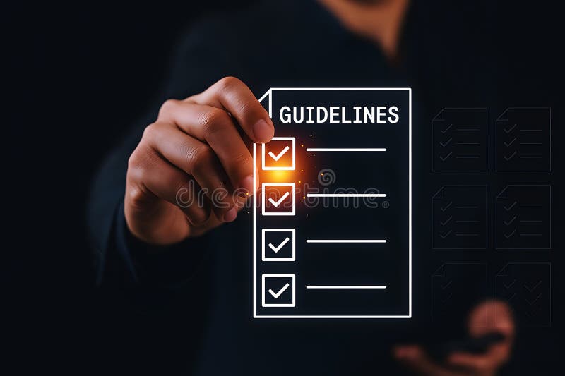 Man S Hand Presenting Guidelines Checklist with Glowing Light and ...