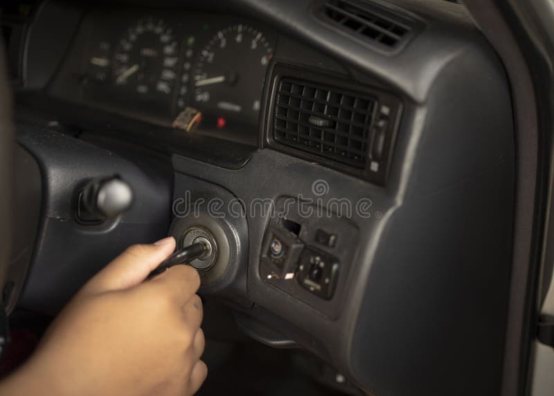 Close Up from the Man`s Hand, Start the Car Stock Image - Image of ...