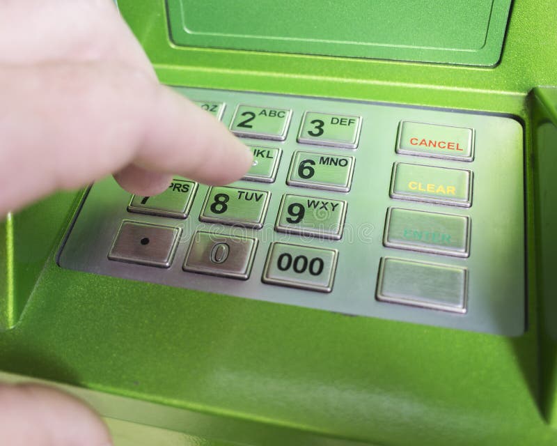 Man& X27;s Hand Presses the Buttons on the PIN Keyboard of the ATM ...