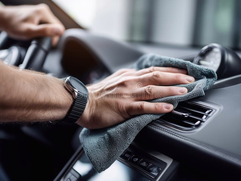 A Man S Hand with a Rag Washes the Dashboard of a Car Stock Image ...