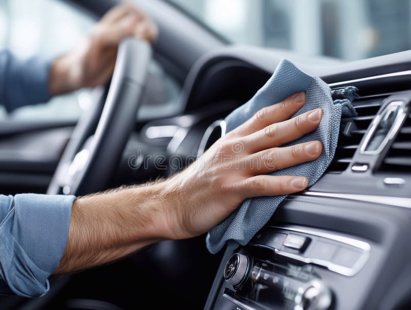 A Man S Hand with a Rag Washes the Dashboard of a Car Stock Photo ...