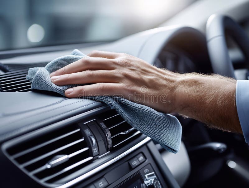 A Man S Hand with a Rag Washes the Dashboard of a Car Stock Image ...