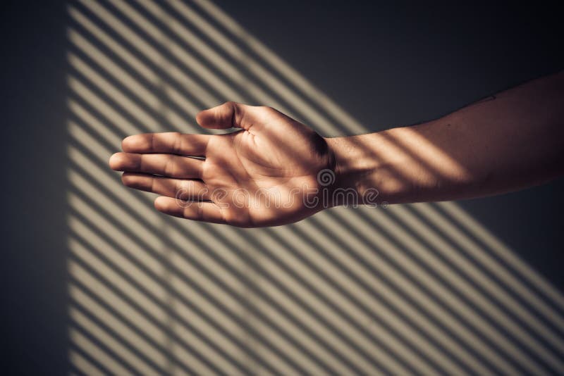Man S Hand with Shadows from Blinds Stock Image - Image of offering ...